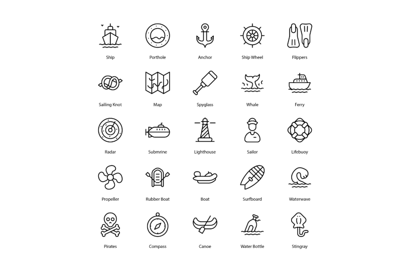 Sailing Icon Set Ocean Sea Icons Bundle - TemplateMonster