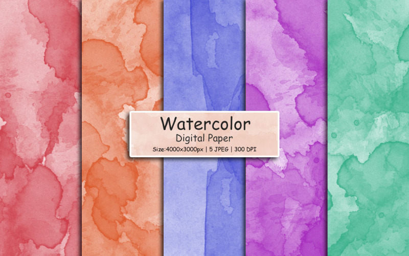 Abstract watercolor digital paper background, colorful paint splatter ...