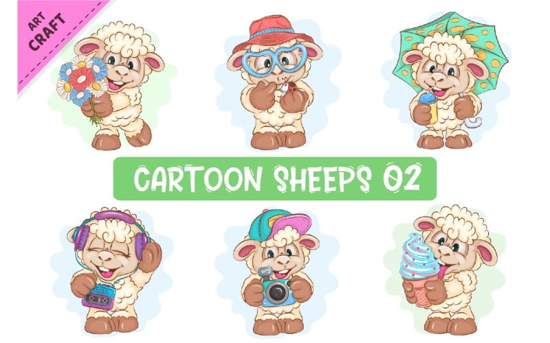 Set of Cartoon Sheeps 03. Clipart. #322937 - TemplateMonster