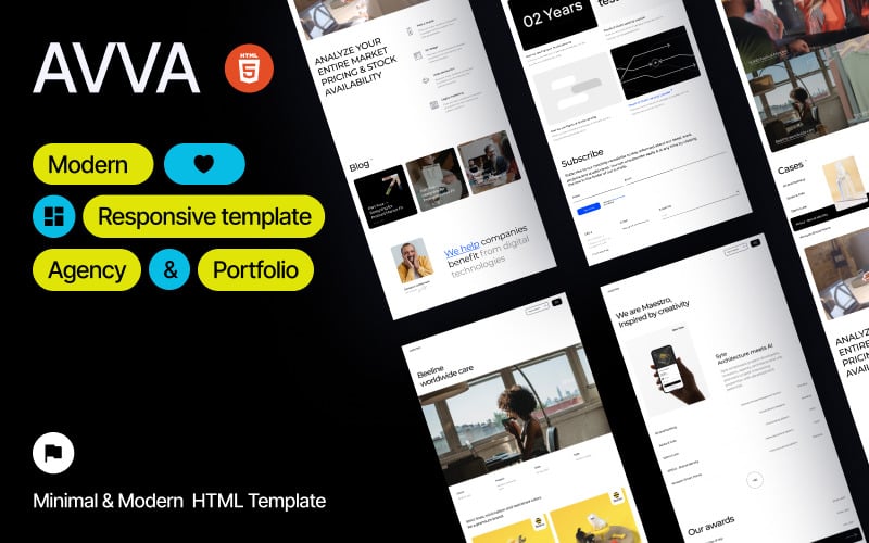 AVVA Agency and Portfolio Plantilla Html GRATUITA Mínima