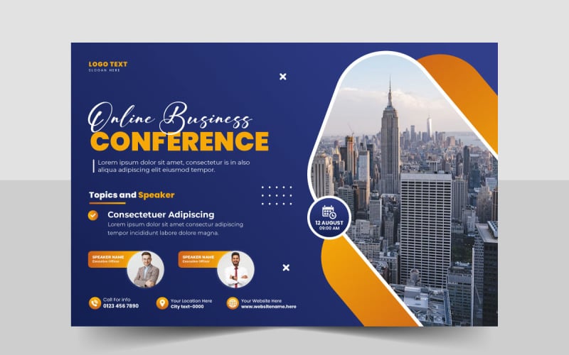 Business conference flyer template or live webinar event invitation ...