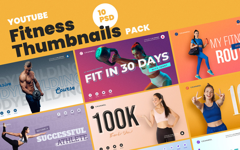 Fitness Youtube Thumbnail kit - 10 PSD - TemplateMonster