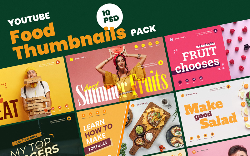 Food Youtube Thumbnail kit - 10 PSD #323143 - TemplateMonster