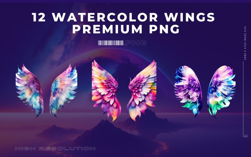 Watercolor Wings Premium PNG Image #323111 - TemplateMonster
