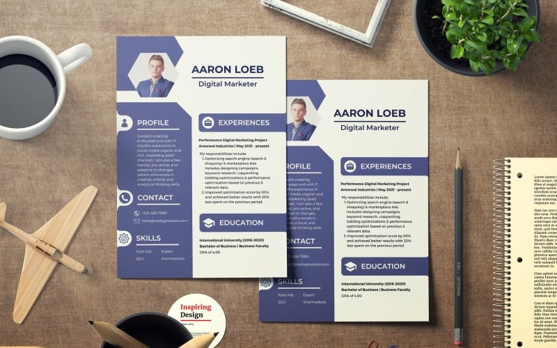 Blue and Gray Elegant Digital Marketing Resume Template