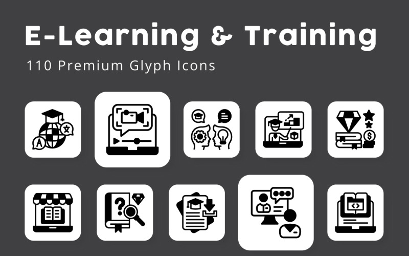 E Learning & Training Glyph Icons - TemplateMonster