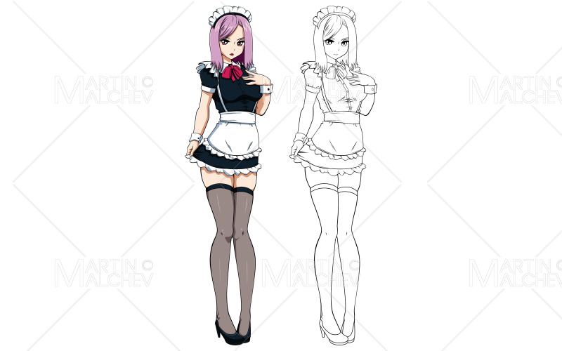 Anime Housemaid Girl Vector Illustration - TemplateMonster