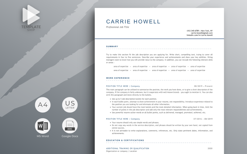 Modèle de CV professionnel Carrie Howell - TemplateMonster