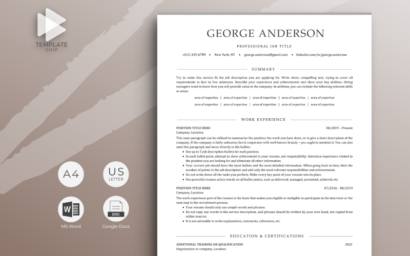 Modèle de CV professionnel George Anderson - TemplateMonster