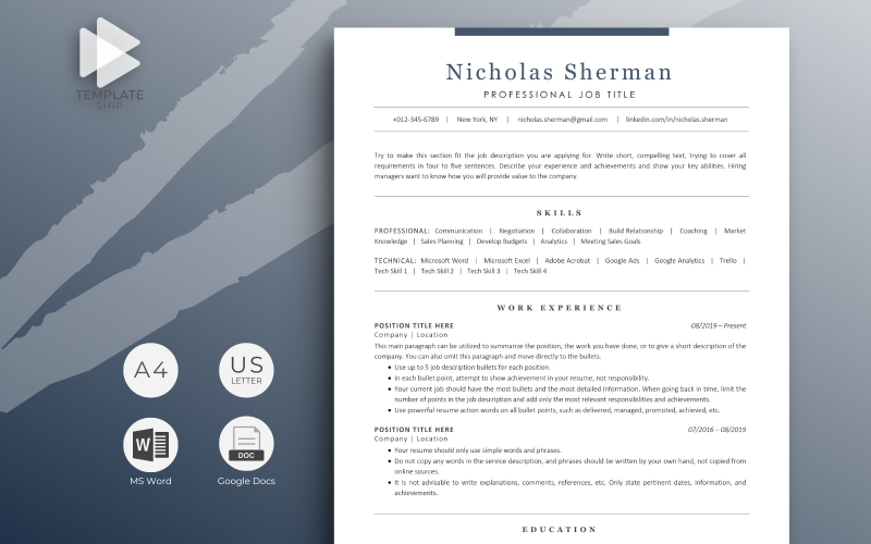 Modèle de CV professionnel Nicholas Sherman - TemplateMonster