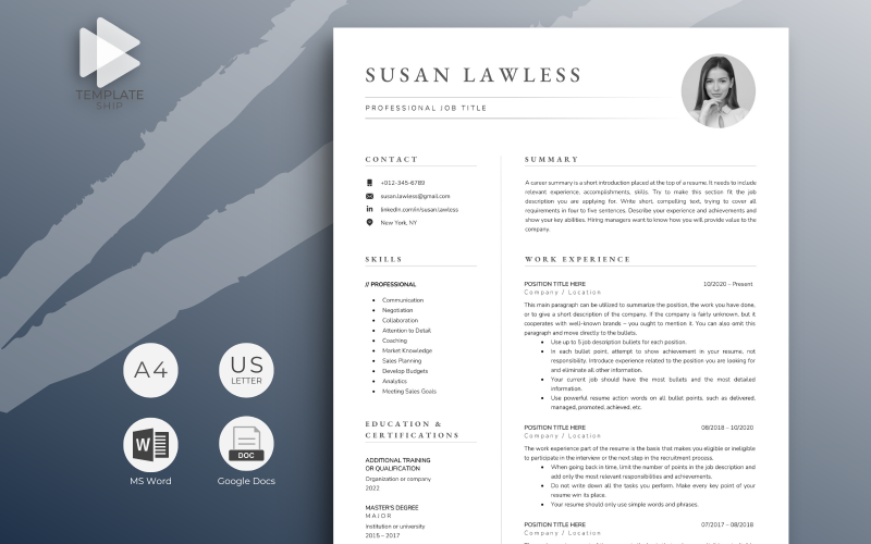 Modern Resume Template Susan Lawless - TemplateMonster