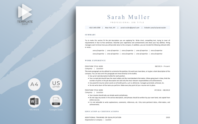 Professional Resume Template Sarah Muller - TemplateMonster