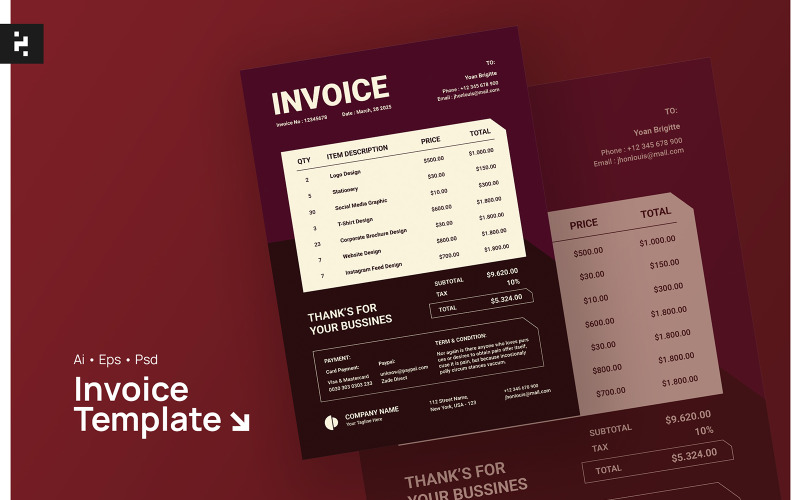 Red Simple Invoice Template #328113 - TemplateMonster