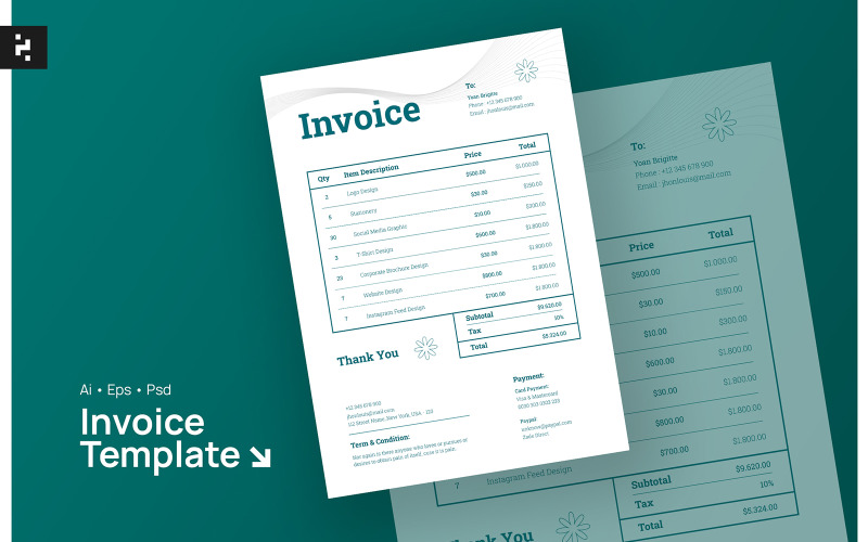 Simple Minimal Invoice Template Corporate - TemplateMonster