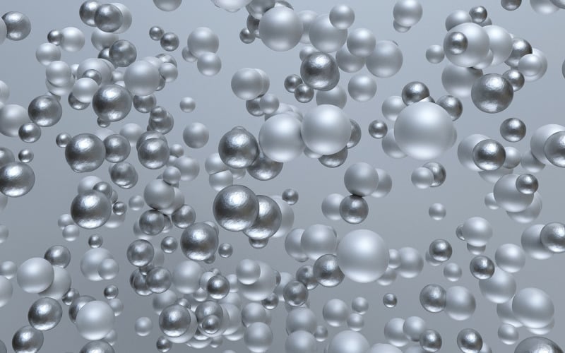 3D flying silver bubbles, spheres, balls. Minimal composition for ...