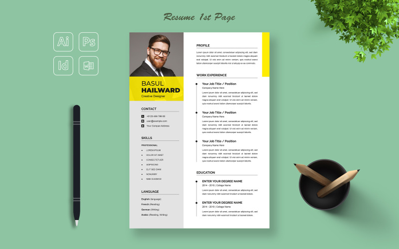 CV Template Design With Yellow color - TemplateMonster