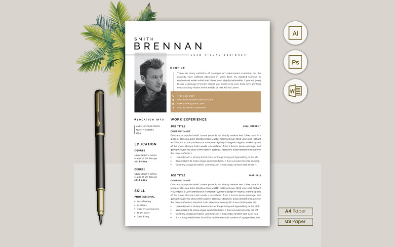 Smith Job Hunter Modern Resume CV Template Design