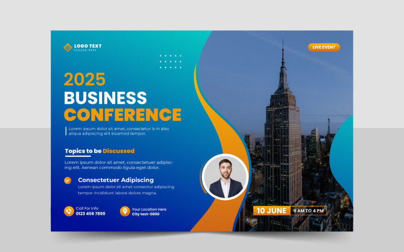 Business technology conference flyer template and horizontal invitation ...