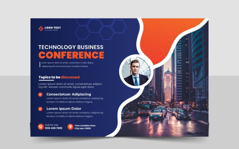 Business technology conference flyer and invitation banner template design