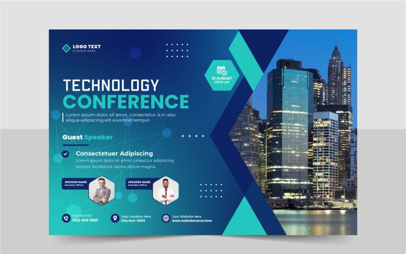 Business technology conference flyer template or business webinar event ...