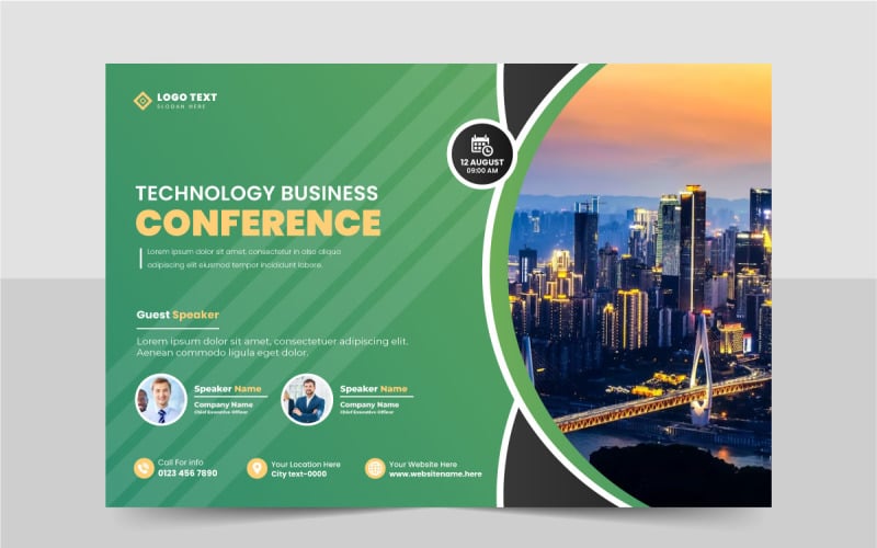 Technology business conference flyer template or online webinar flyer ...