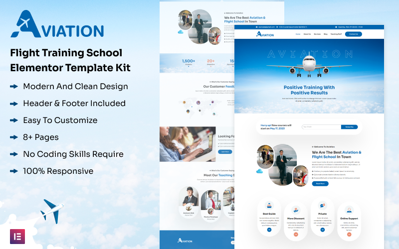 Aviation - Flight Training School Elementor Template Kit 1