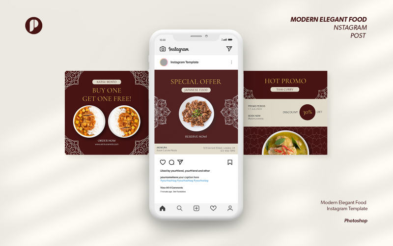 Dark Maroon Modern and Elegant Asian Food Instagram Template