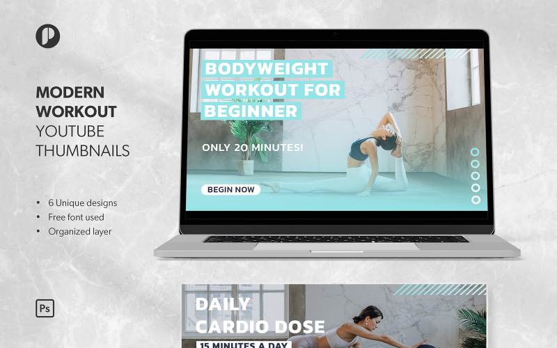 Sky Blue Modern Workout YouTube Thumbnail Template