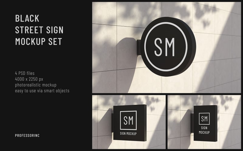 Black Street Sign Mockup Set #330955 - TemplateMonster