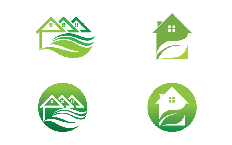 Feuille de maison verte aller vecteur de logo maison verte v16