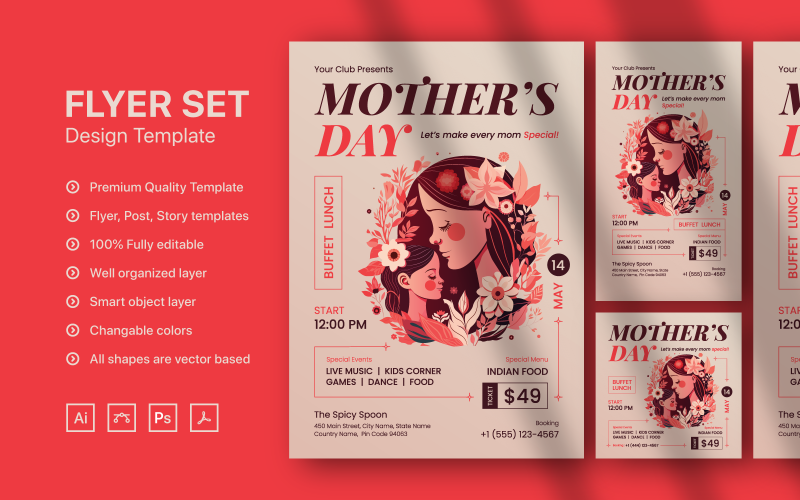 Muttertags-Flyer-Set-Design-Vorlage #331599 - TemplateMonster