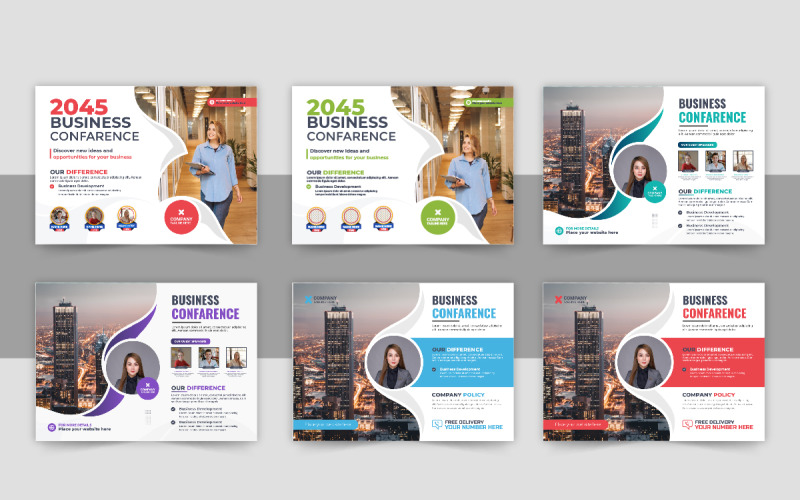 Business conference flyer template set or webinar event invitation banner