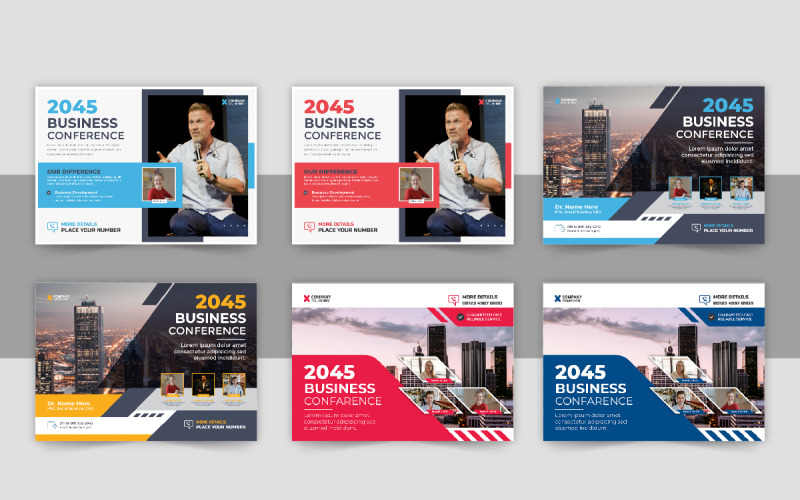 Business conference flyer template set or webinar event invitation ...