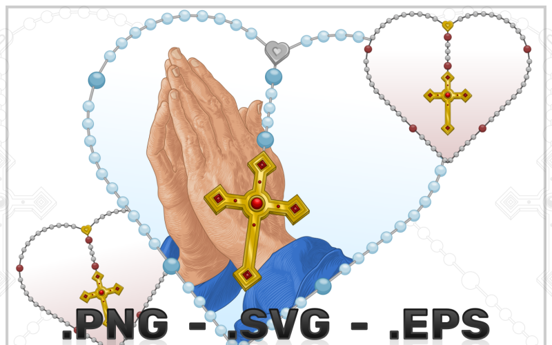 Vector Design Praying Hands With Heart Shaped Rosary