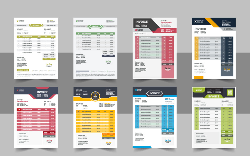 Creative invoice design template layout Concept Bundle