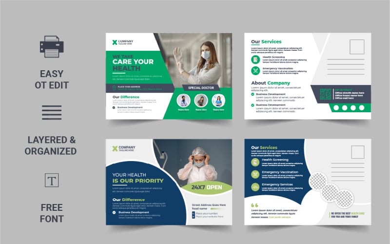 Creative medical postcard or healthcare eddm postcard template