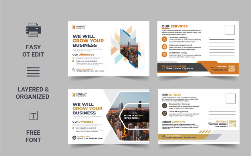 Layout de modelo de design de modelo de cartão postal moderno minimalista