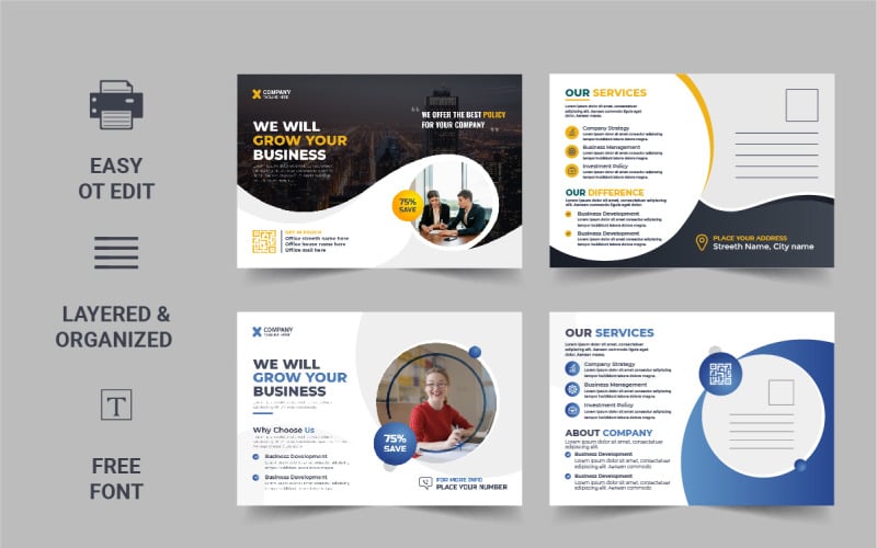 Modern Postcard Template Design Template Layout