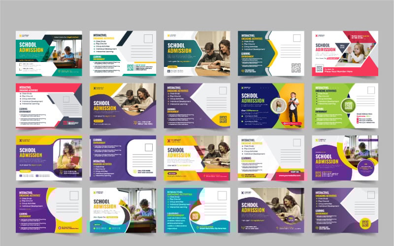 School admission postcard template or Kids back to school education ...