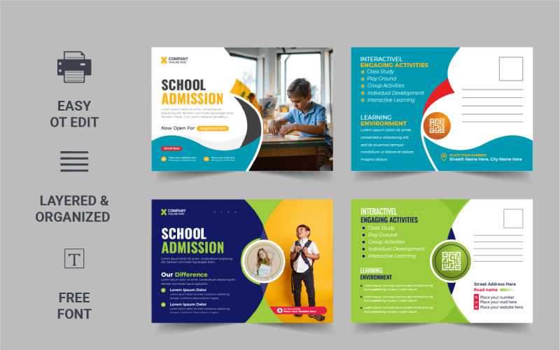 School admission postcard template or Kids back to school education ...