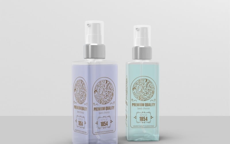 Transparent Square Pet Bottles Mockup - TemplateMonster
