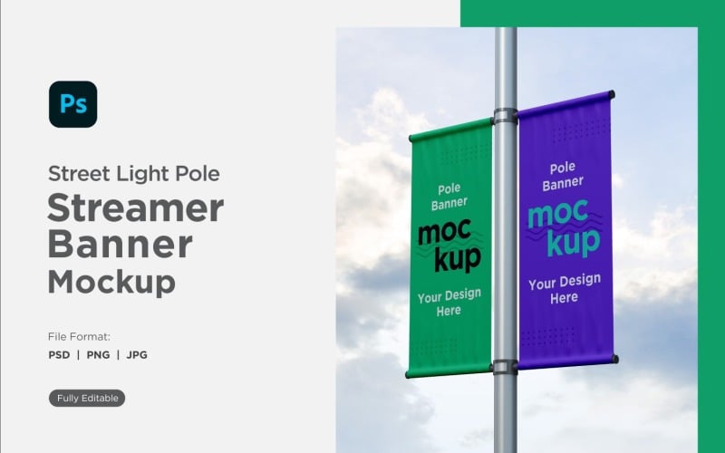 Double Pole Banner Mockup Side View V 66 - TemplateMonster