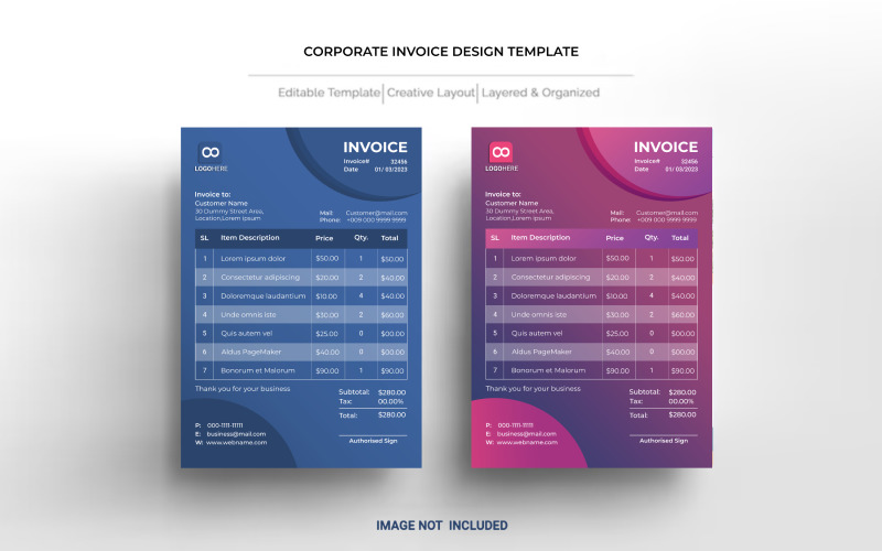 Sleek Corporate Invoice PSD Template: Streamline Your Billing Process ...