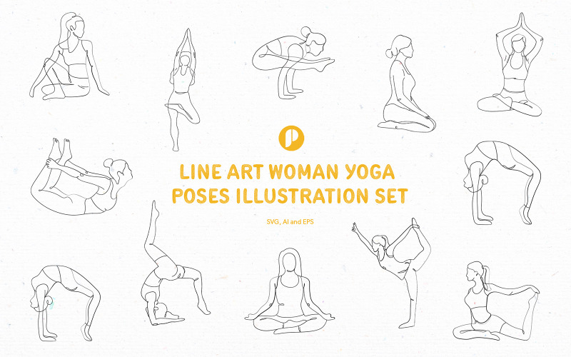 Dessin au trait Femme Yoga Poses Illustration Set