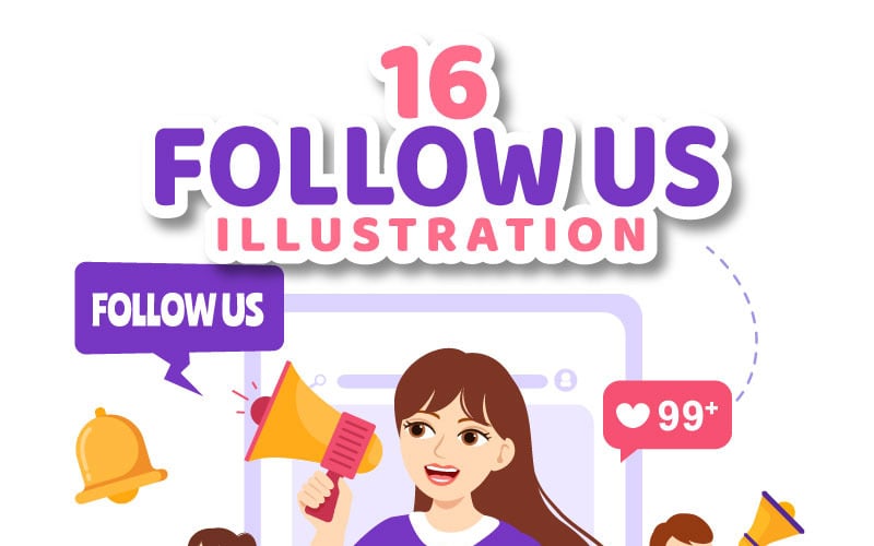 16 Follow Us and Like Illustration #335384 - TemplateMonster
