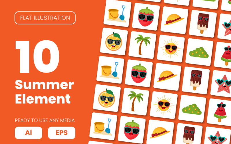 Collection of Summer Element in Flat Illustration