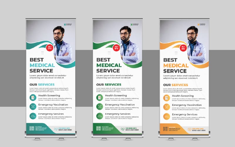 Medical rollup or health care roll up banner template design layout