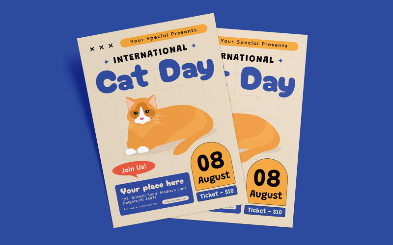 Cat Day Flyer Poster Template #336640 - TemplateMonster
