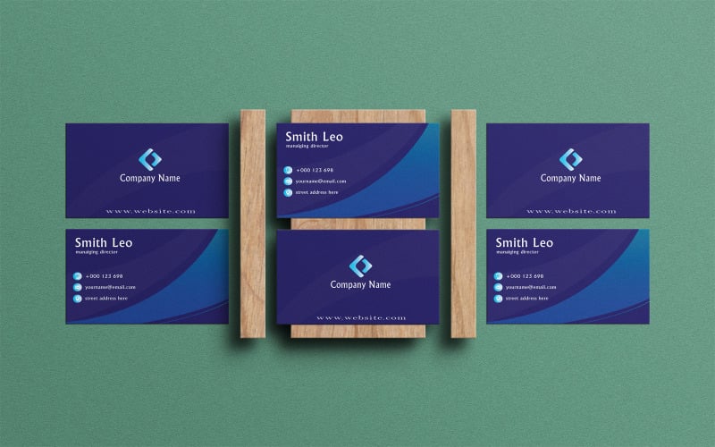 Blue Business Card Design Template #336738 - TemplateMonster