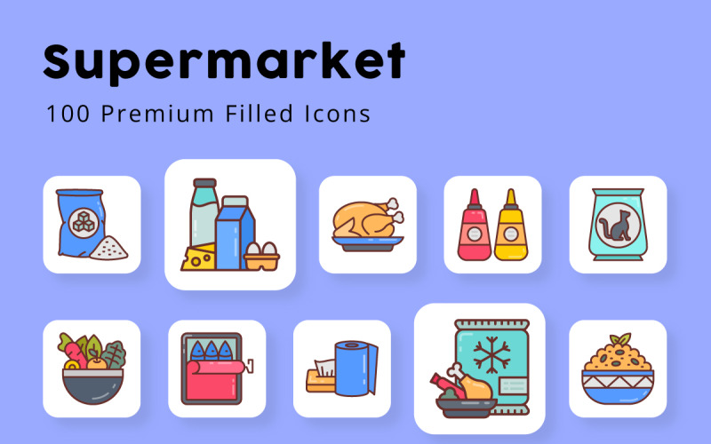 Iconos llenos únicos de supermercado - TemplateMonster
